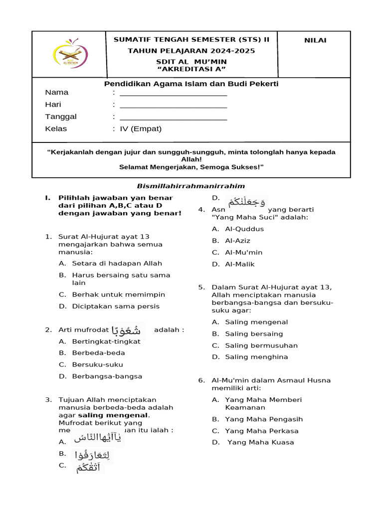 STS PAI KELAS 4 | PDF
