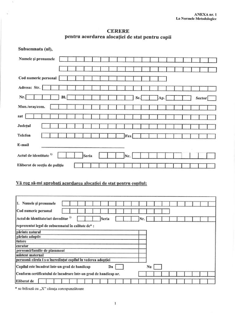Cerere Pentru Acordarea Alocatiei de Stat Model | PDF