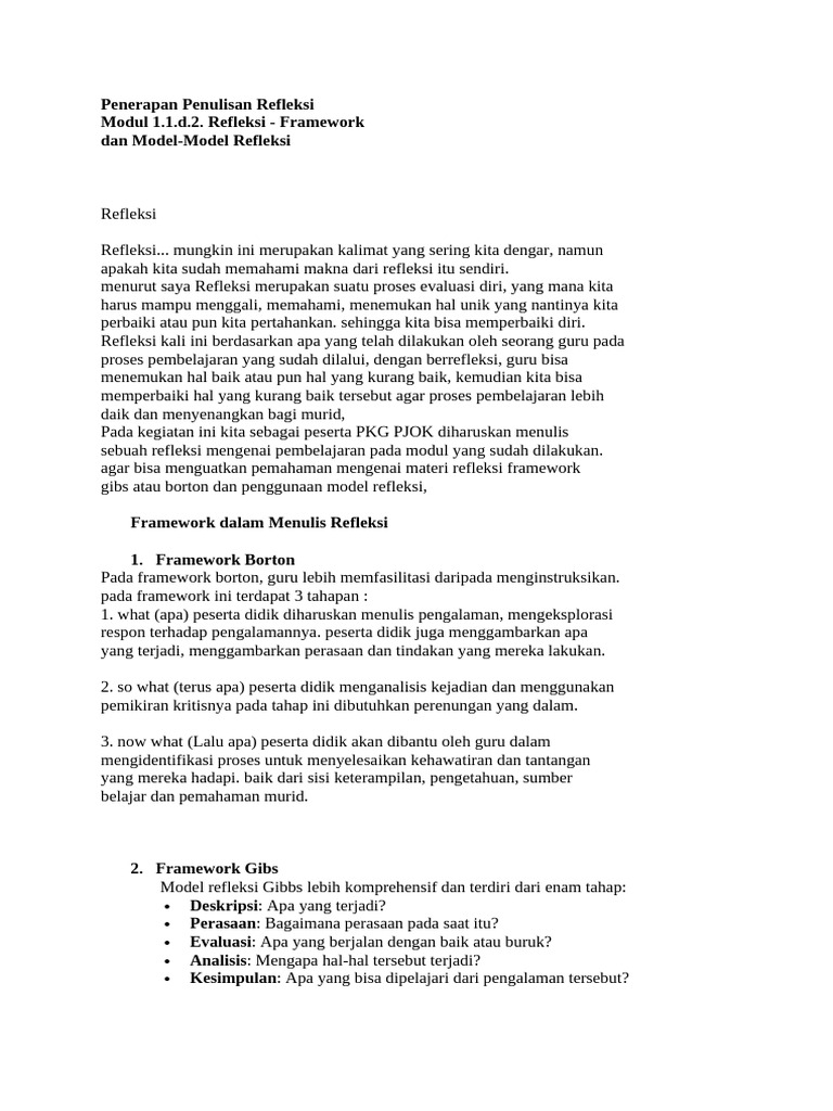 1.1.d.2. Refleksi - Framework Dan Model-Model Refleksi Nofriandi | PDF