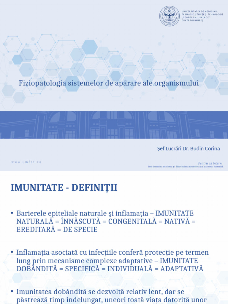 Curs 2. Fiziopatologia Sistemelor de Aparare | PDF