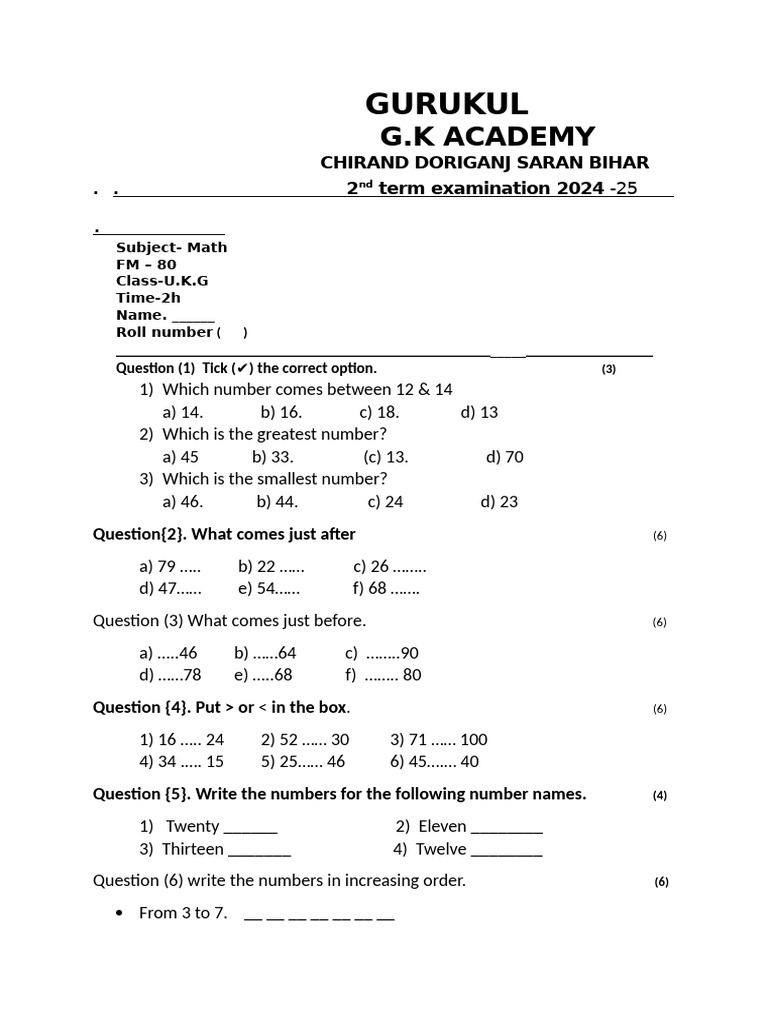 Class Ukg Math PDF | PDF
