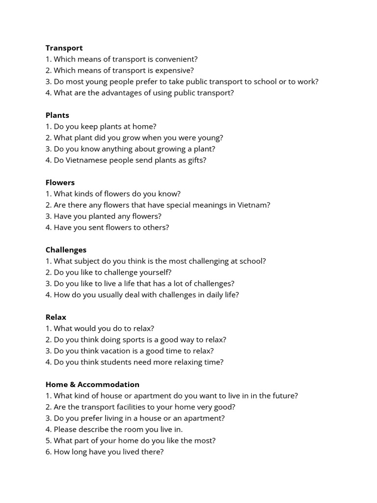 Speaking Part 1 - Questions | PDF
