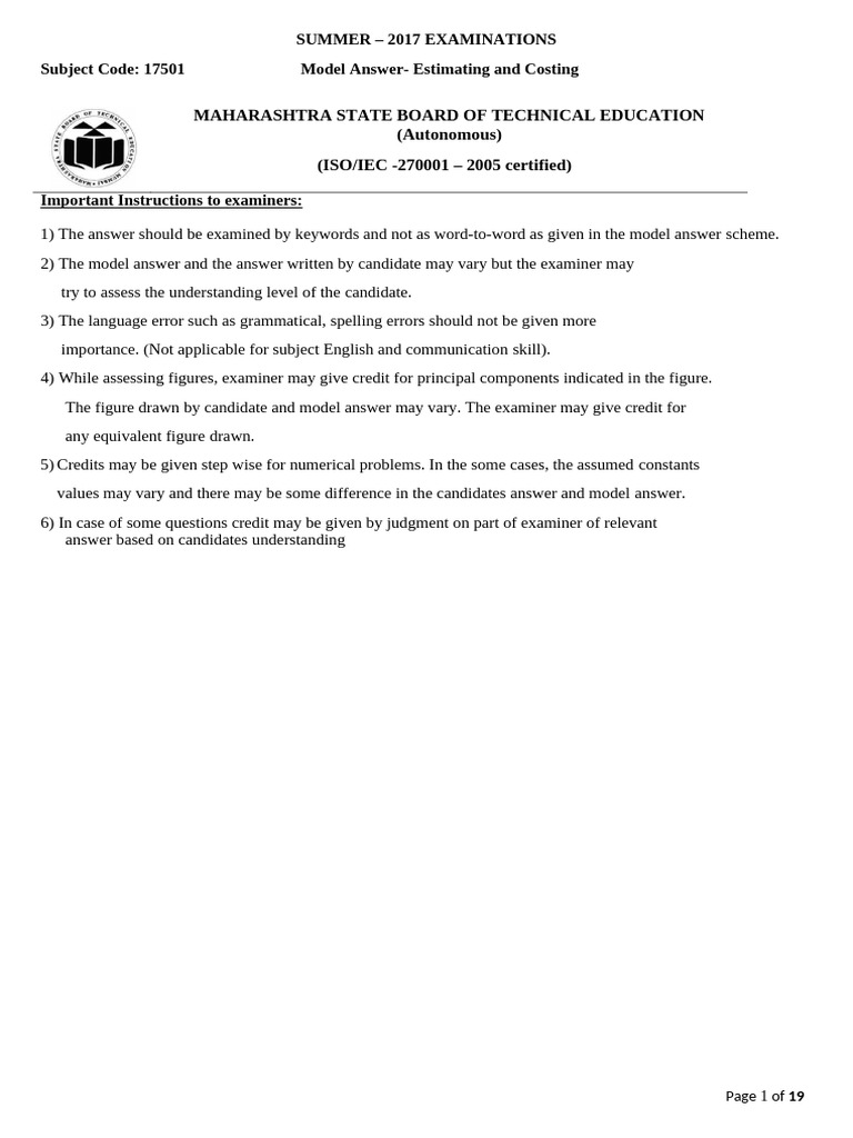 2017 Summer Model Answer Paper | PDF