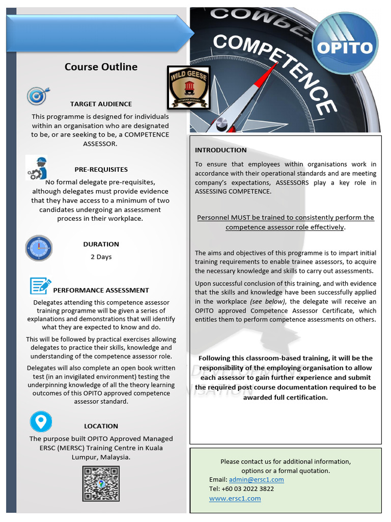 Opito - Competence Assessor Course Outline & Objective 2024 | PDF