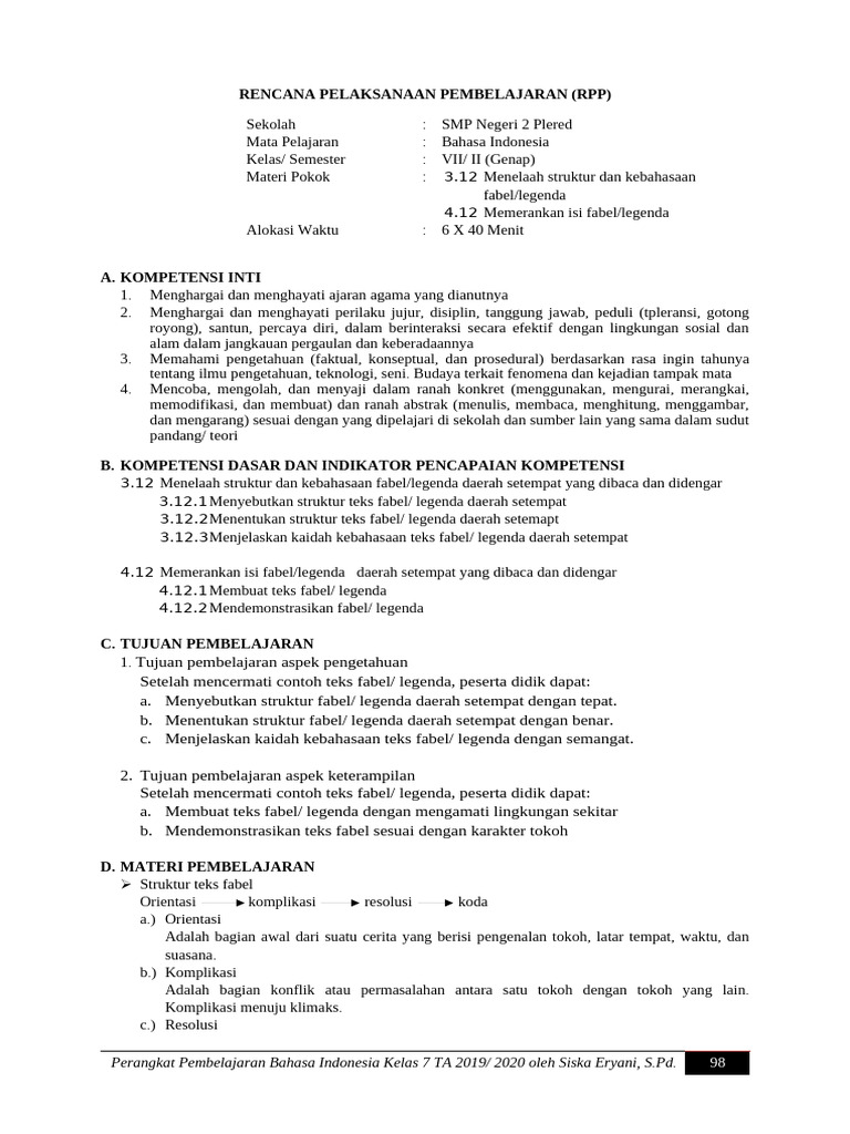Rencana Pelaksanaan Pembelajaran (RPP) | PDF