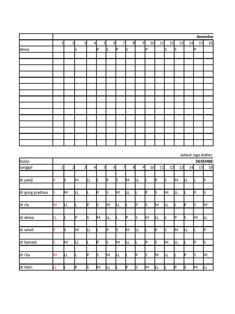 Jadwal Jaga SHND Bulan Desember | PDF
