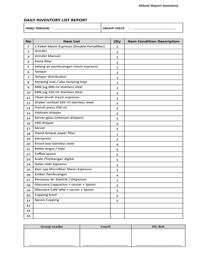 Daily Inventory List Report | PDF