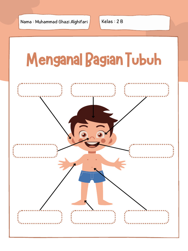 Brown Illustrated Body Parts Name Missing Letter Worksheet | PDF