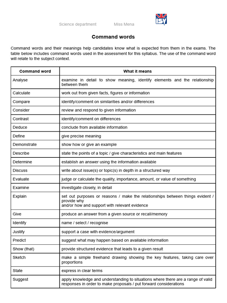 Command Words iGCSEs-1 | PDF