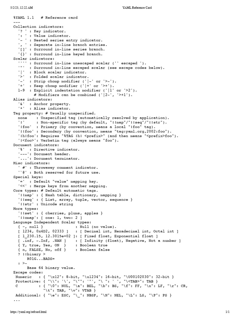 YAML Reference Card | PDF
