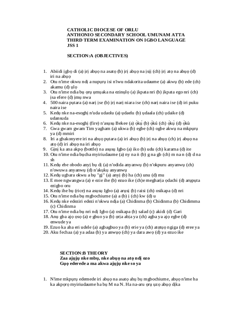 Jss1 Igbo | PDF