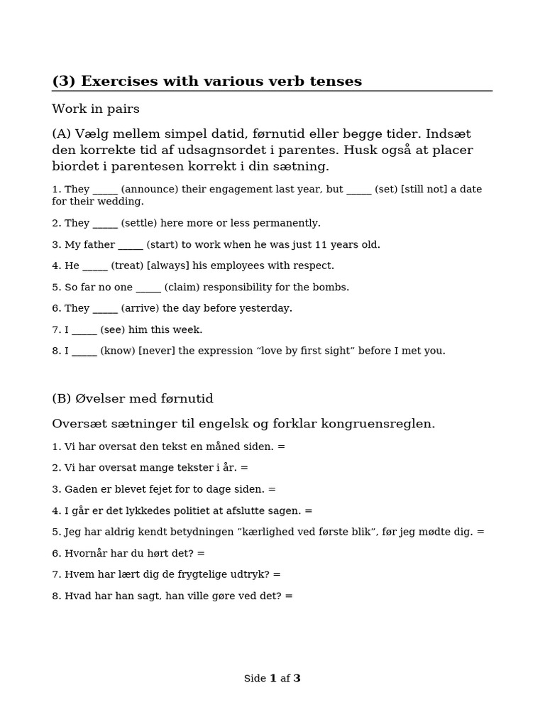 Exercises With Various Verb Tenses | PDF