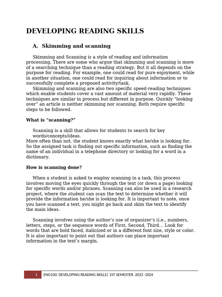 2 Module 2 Developing Reading Skills 1 | PDF