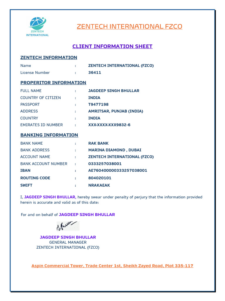 ZENTECH CIS Rak Bank | PDF