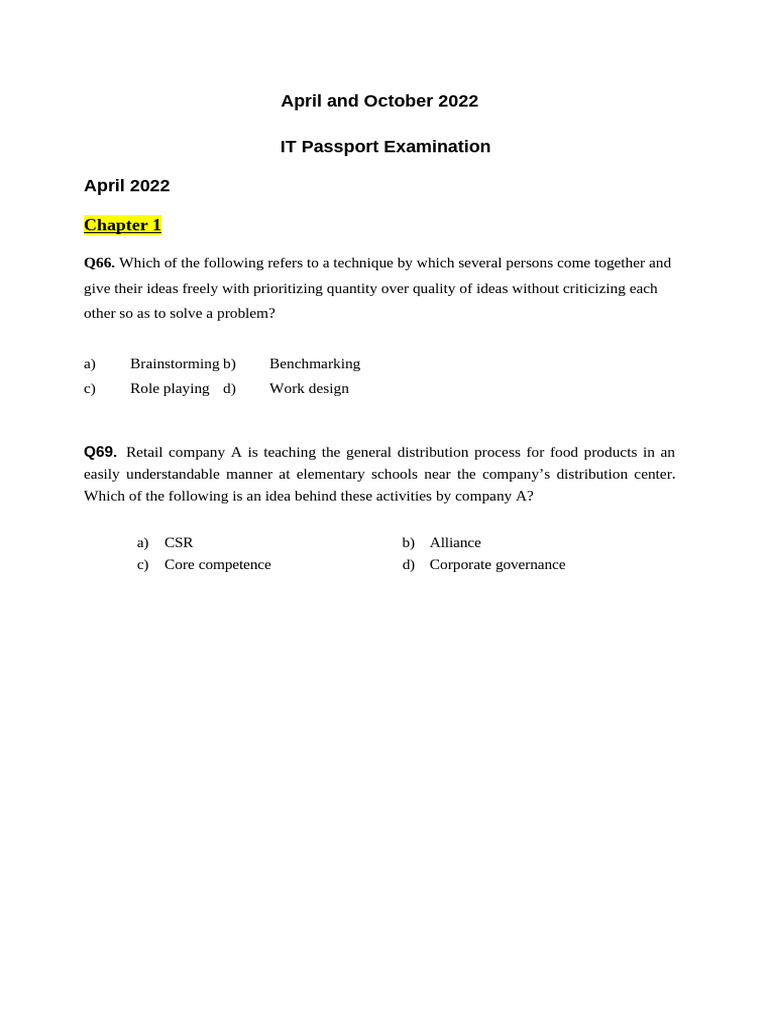 ITPEC Old Questions For 2022 - S - A | PDF