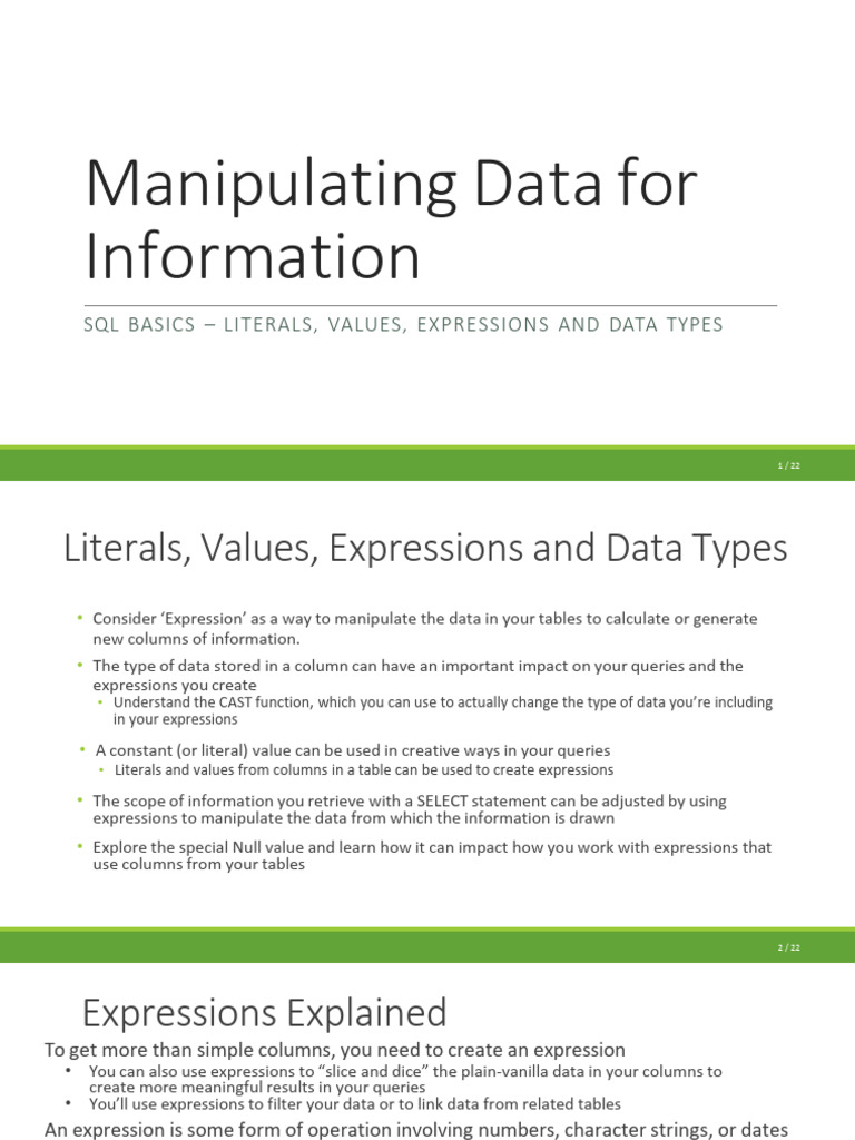 Lecture 03.2 SQL - Datatypes and Expressions - 22 | PDF Lecture 03.2 SQL - Datatypes and Expressions - 22 | PDF