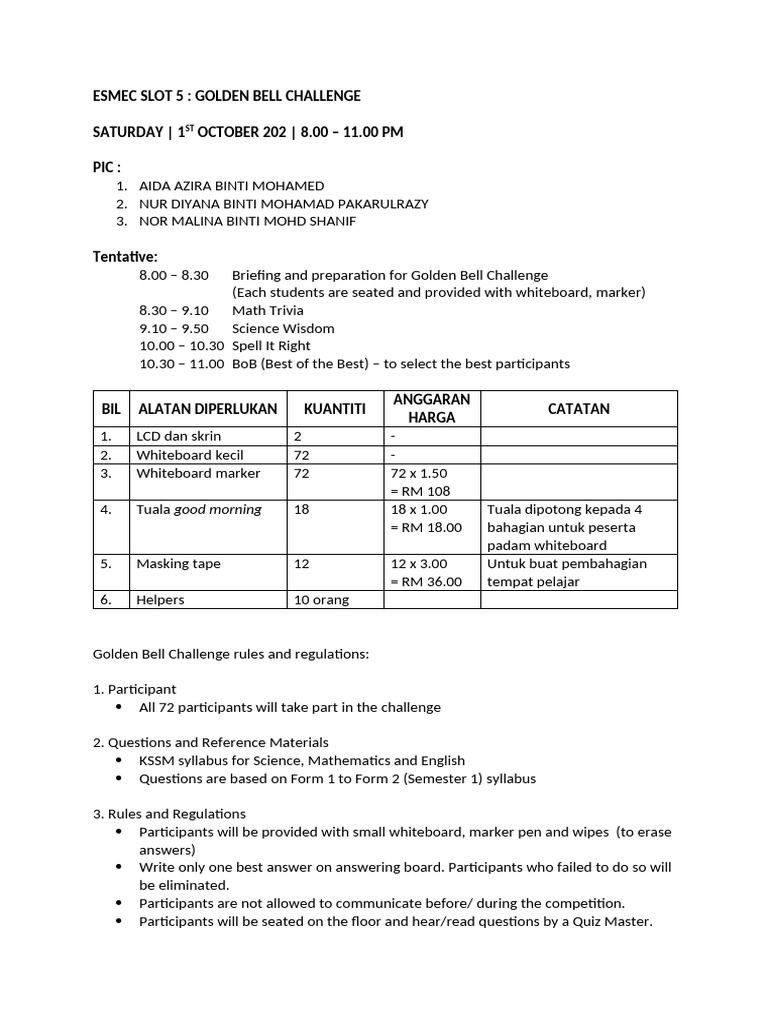 AKTIVITI Golden Bell Challenge | PDF