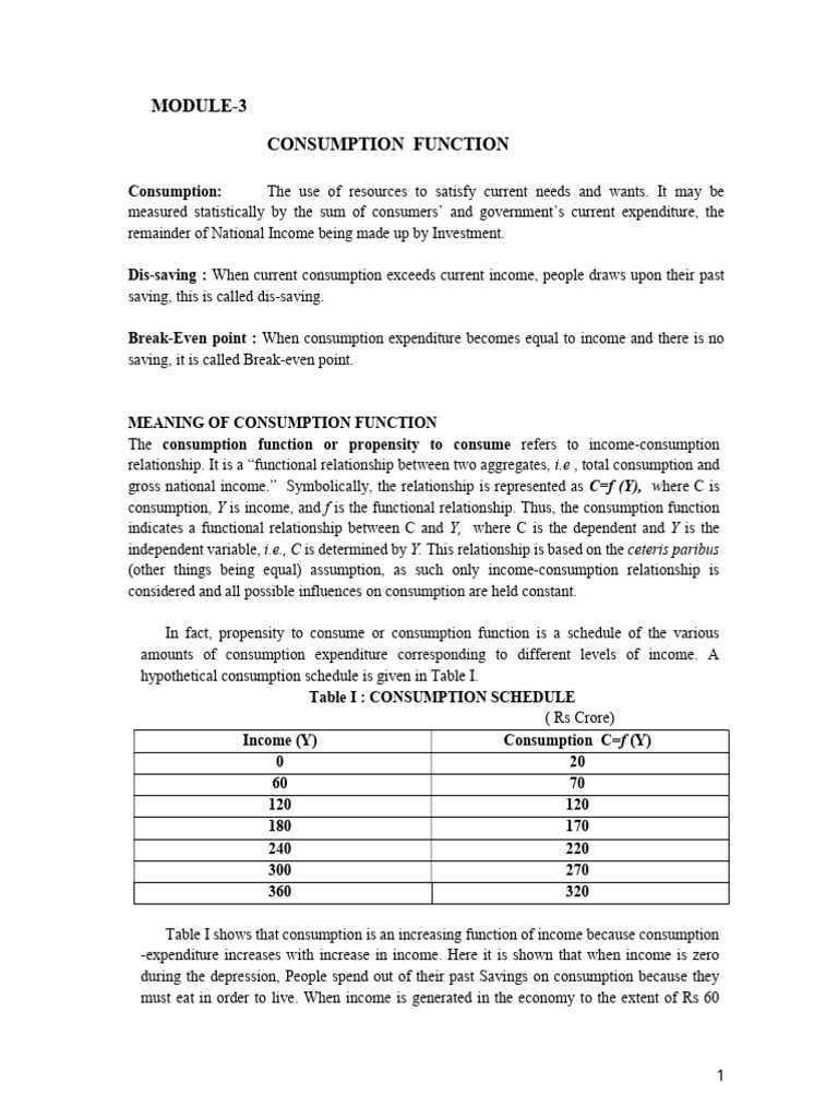 Consumption Function Meaning & Properties | PDF