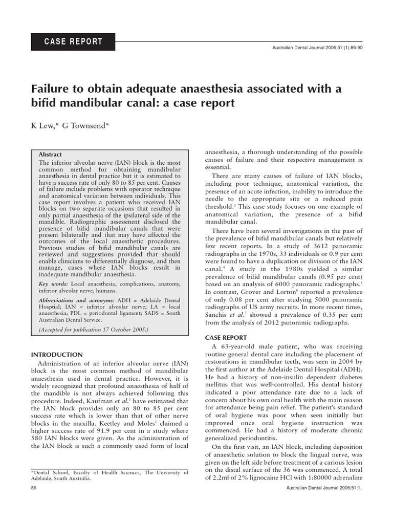 Failure To Obtain Adequate Anaesthesia Associated With A | PDF ...