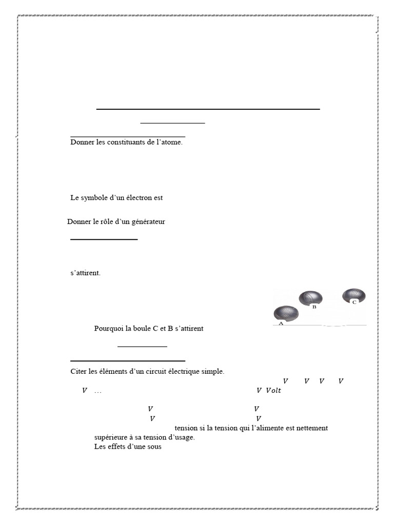Devoir N°1 de PC 4ème (3ème Trimestre) | PDF