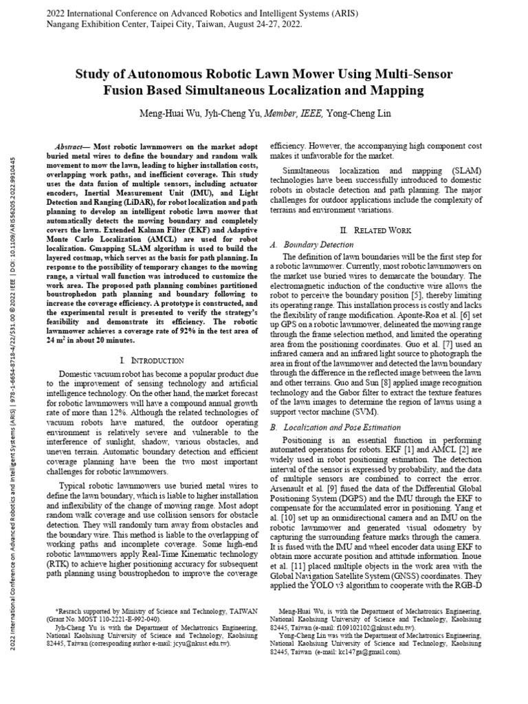 Study of Autonomous Robotic Lawn Mower Using Multi-Sensor Fusion Based Simultaneous Localization ...