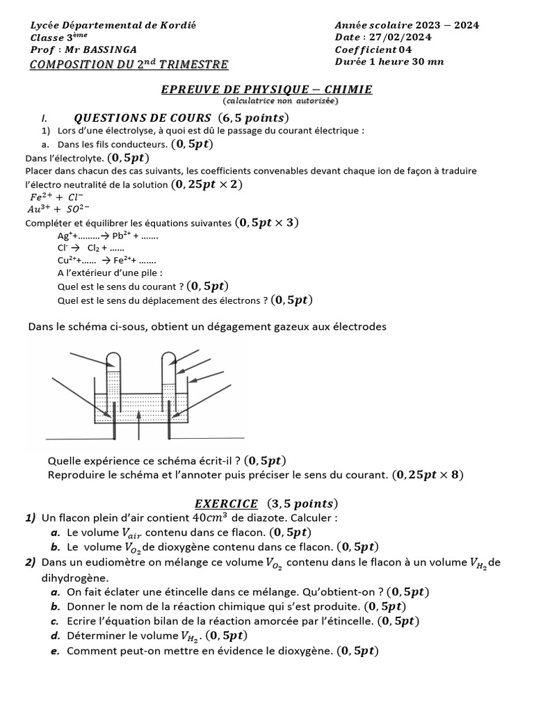 Compo PC 3ème Deuxième Trimestre | PDF