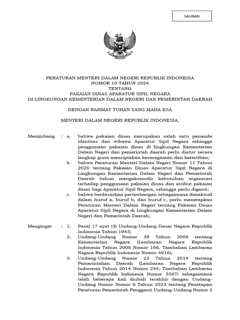 (WWW - Mastiokdr.com) - Permendagri No. 10 Tahun 2024-PAKAIAN DINAS DAN ...