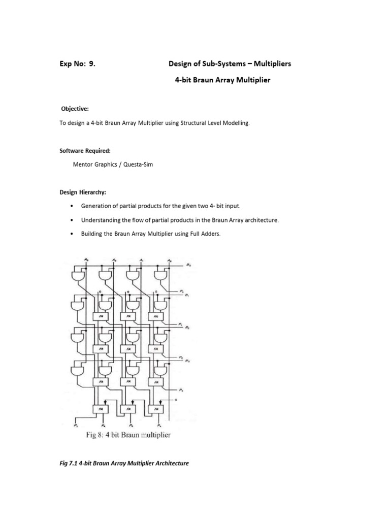 Exp No: 9. Design of Sub-Systems Multipliers 4-Bit Braun Array Multiplier | PDF