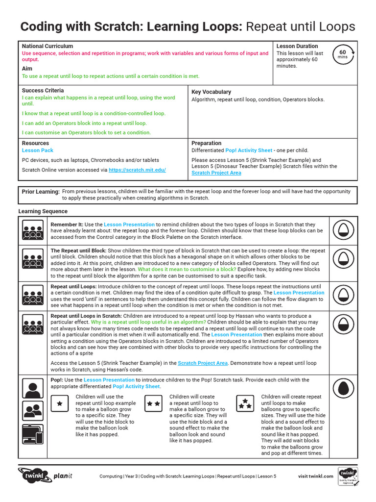 Lesson Plan - Repeat Until Loops | PDF