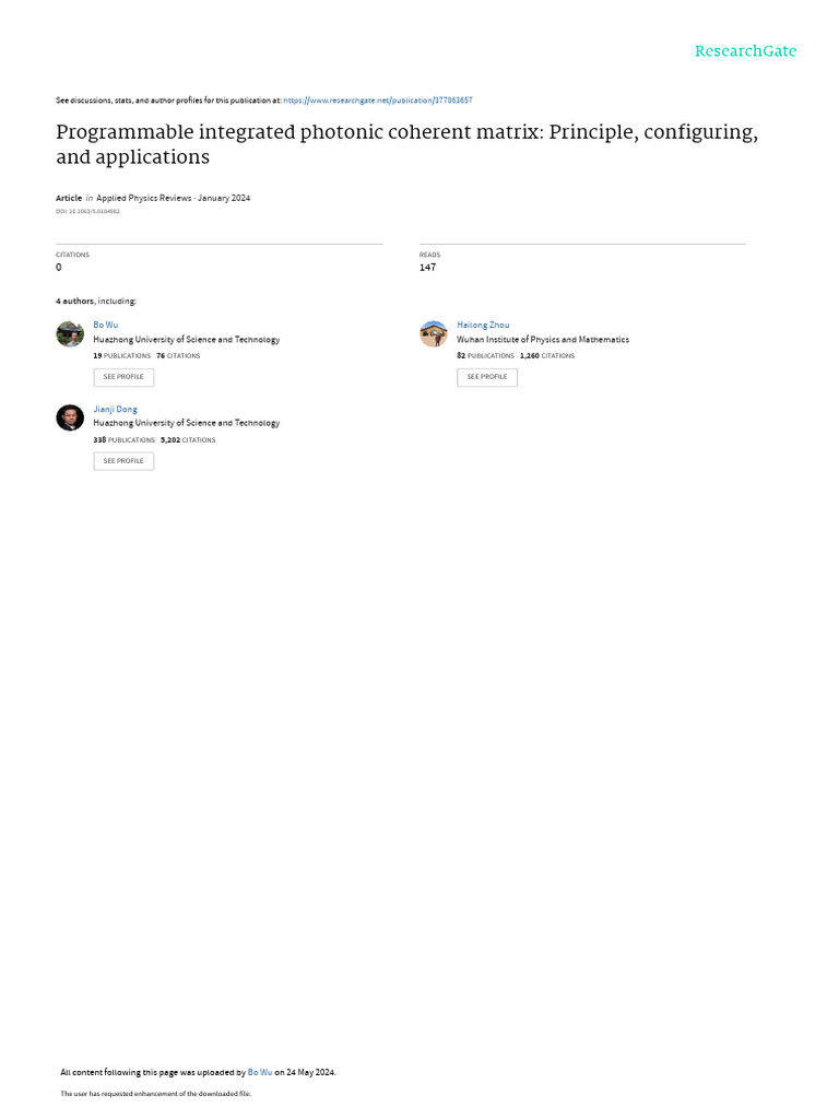(光子计算综述) Programmable integrated photonic coherent matrix | PDF