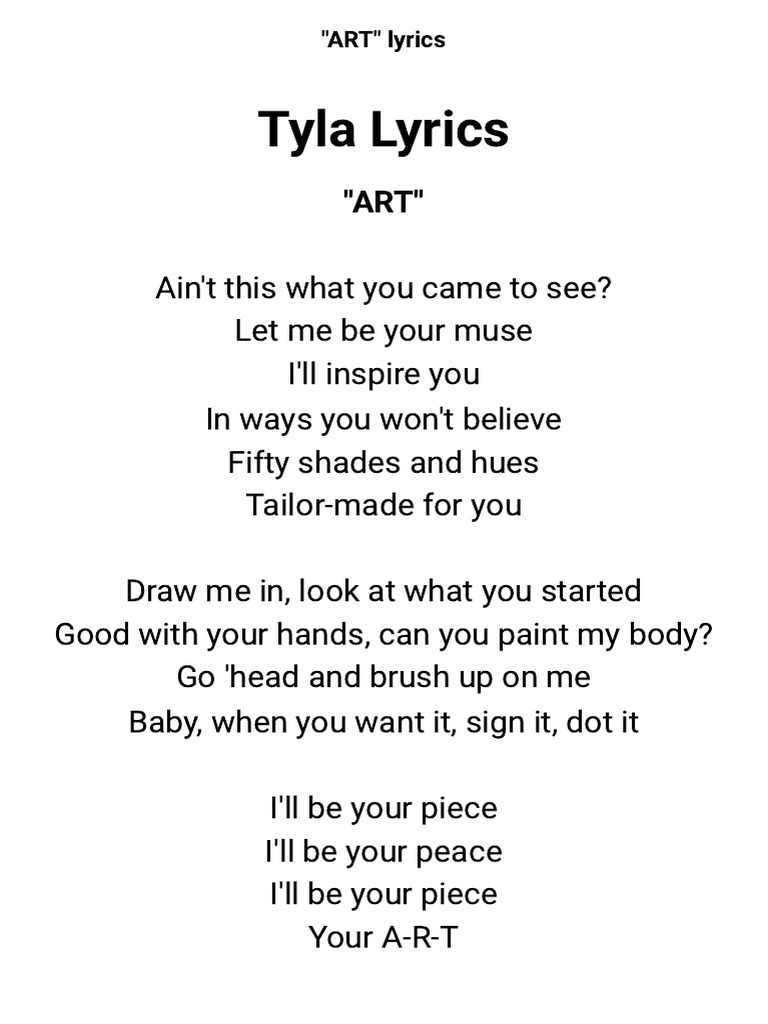 Tyla - Art Lyrics | PDF