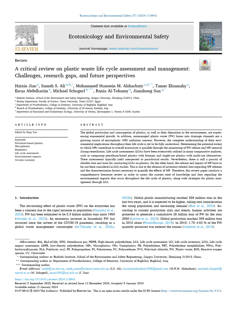 Microplastice - A Critical Review On Plastic Waste Life Cycle ...