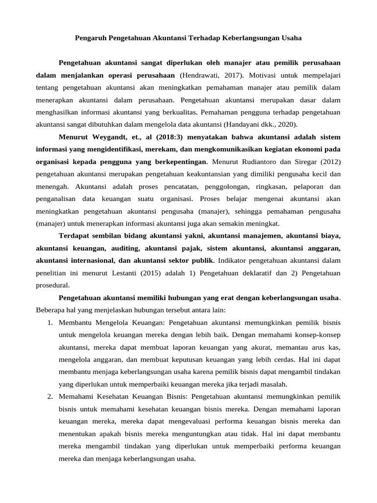 Pengaruh Pengetahuan Akuntansi Terhadap Keberlangsungan Usaha | PDF