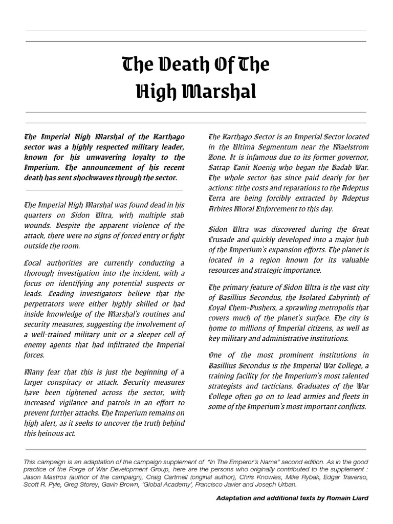 Acolyte-Death of The High Marshal-Campaign 0.2 | PDF