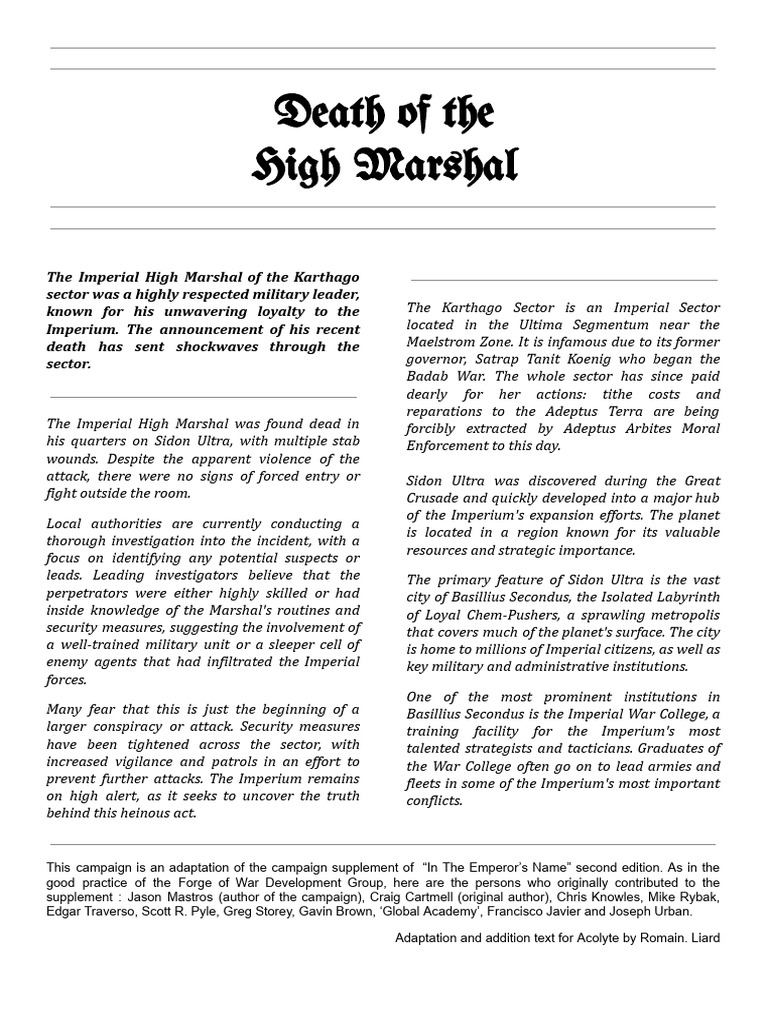 Acolyte-Death of The High Marshal-Campaign 0.1 | PDF