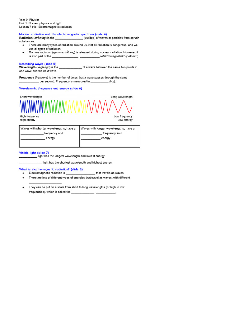 Lesson 7 - Electromagnetic Radiation | PDF | Electromagnetic Radiation | Teaching Methods ...