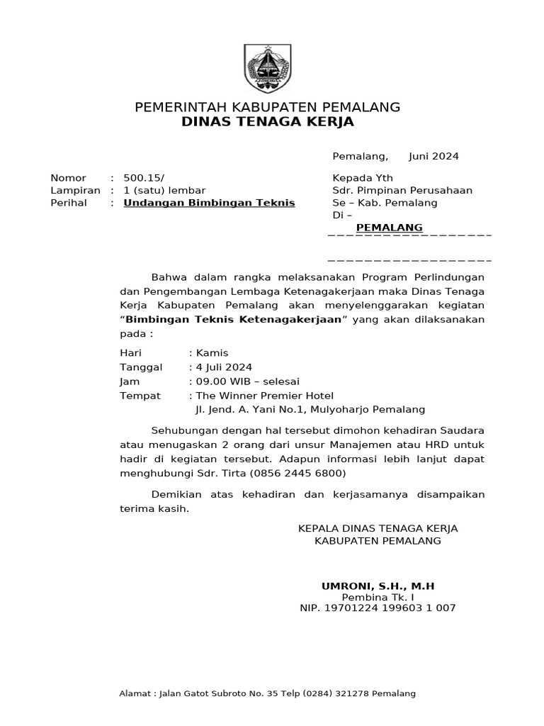 Surat Bimtek PP 2024 | PDF