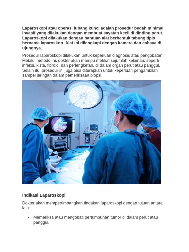 Laparoskopi Atau Operasi Lubang Kunci Adalah Prosedur Bedah Minimal Invasif Yang Dilakukan ...