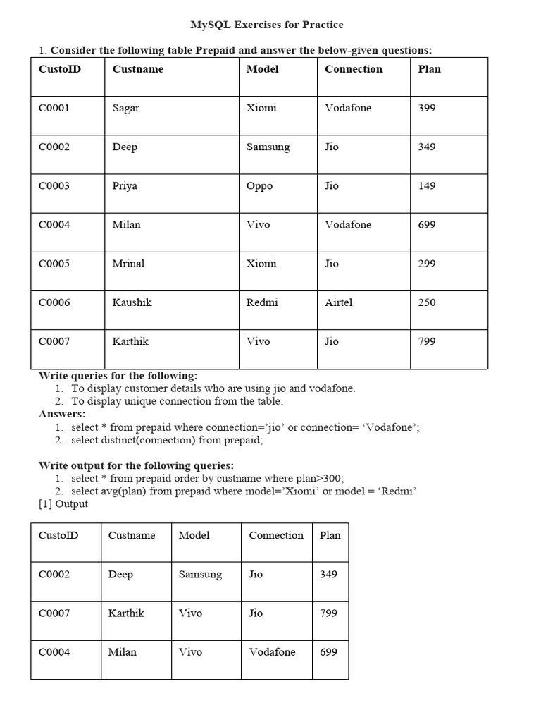 MySQL Exercise For Practice | PDF MySQL Exercise For Practice | PDF