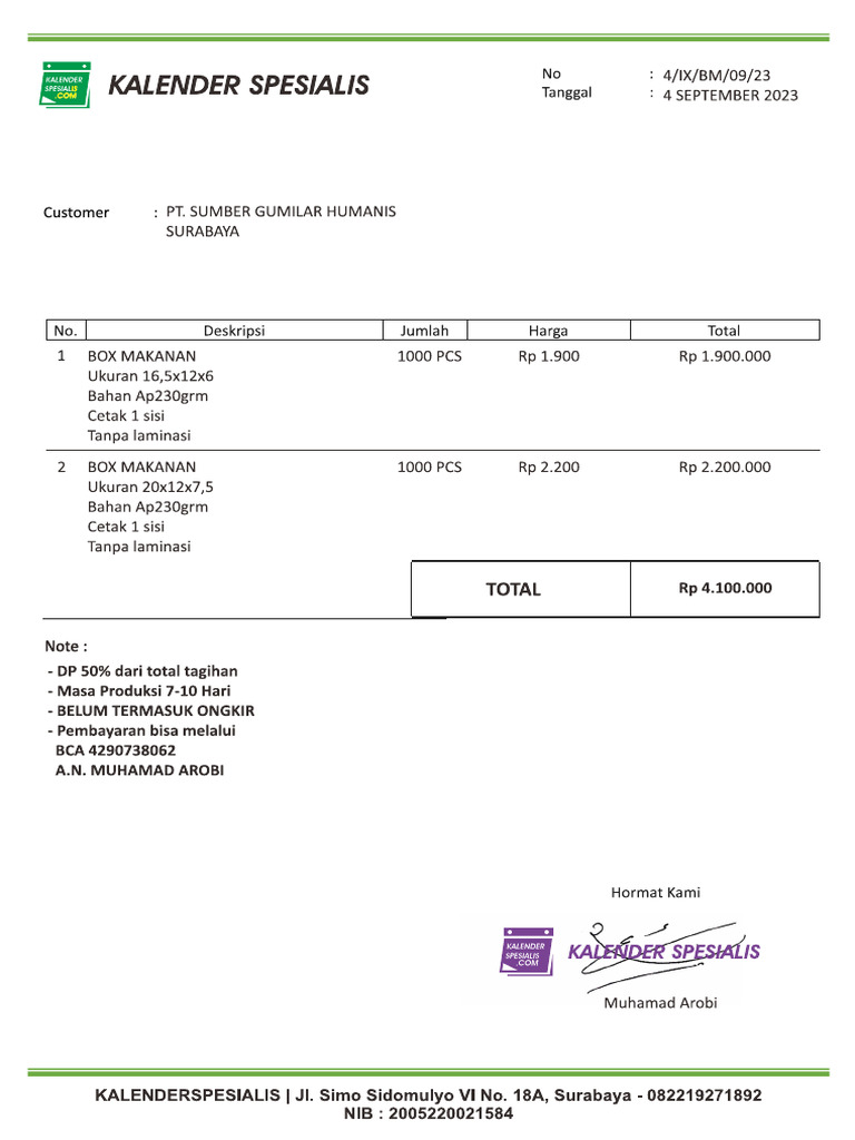 INVOICE box makanan | PDF
