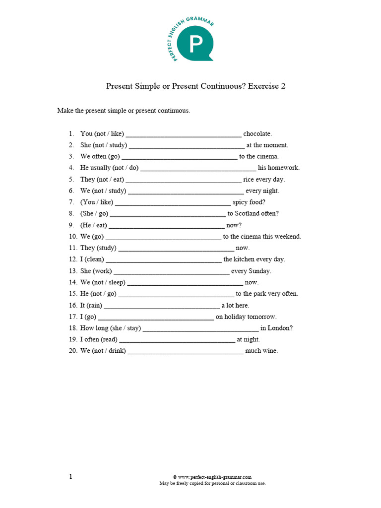 Present Simple or Present Continuous 2 | PDF