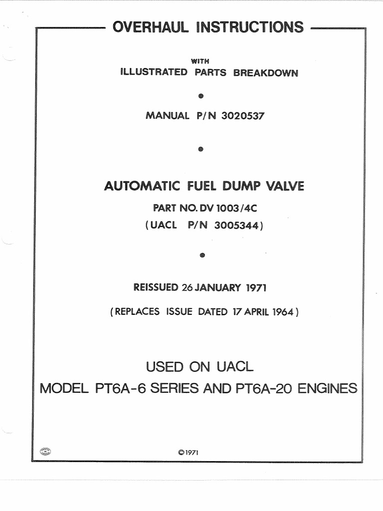 Automatic Fuel Dump Valve Overhaul Instructions With Illustrated Parts ...