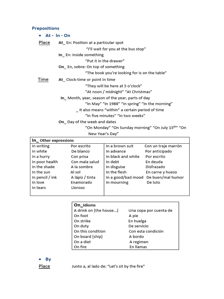 PREPOSITIONS | PDF