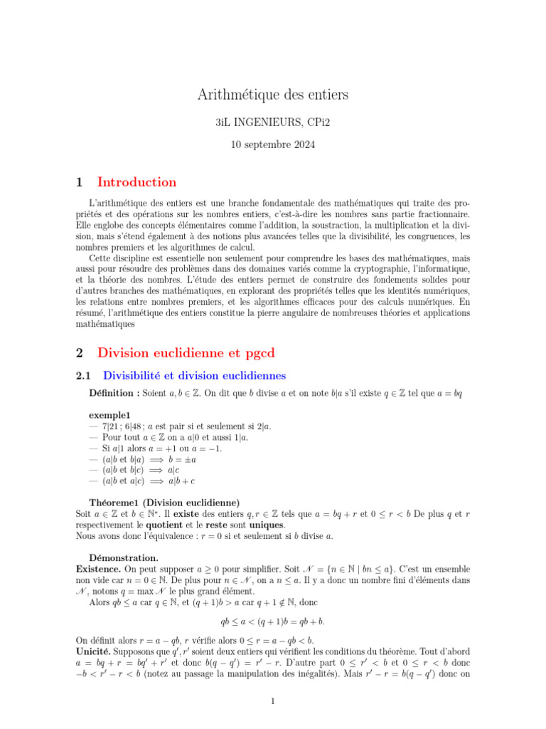 Cours1 Arithmétique CPi2 | PDF