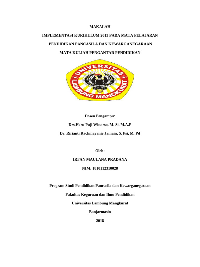 Implementasi K13 Dengan PPKN (Irfan Maulana Pradana) | PDF