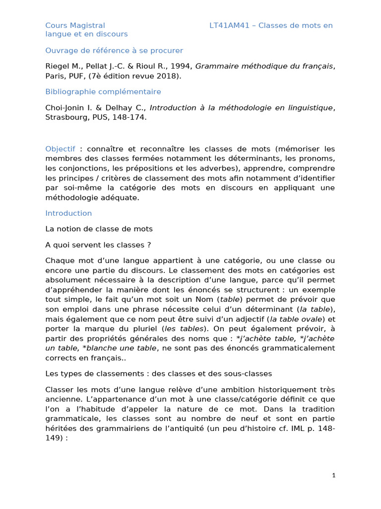 CM Intro Classes de Mot | PDF