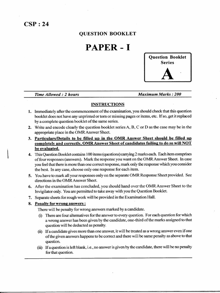 Mcs Combined 2024 Series A Paper I | PDF