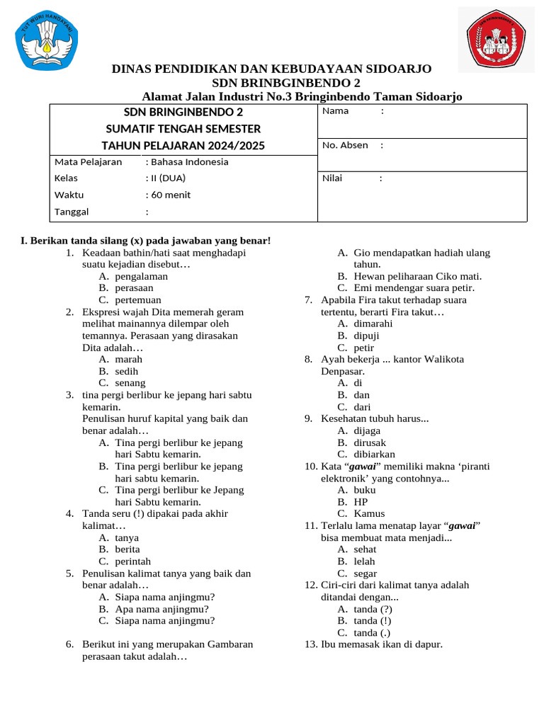 STS Bahasa Indonesia Kelas 2 | PDF