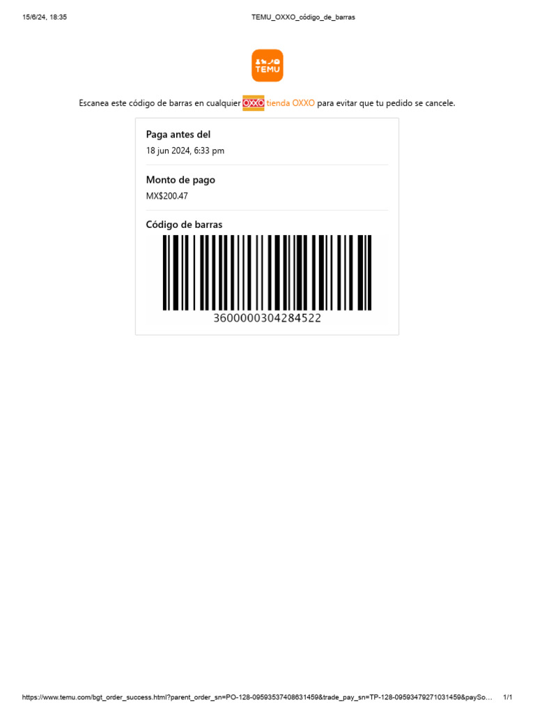 TEMU OXXO Código de Barras | PDF