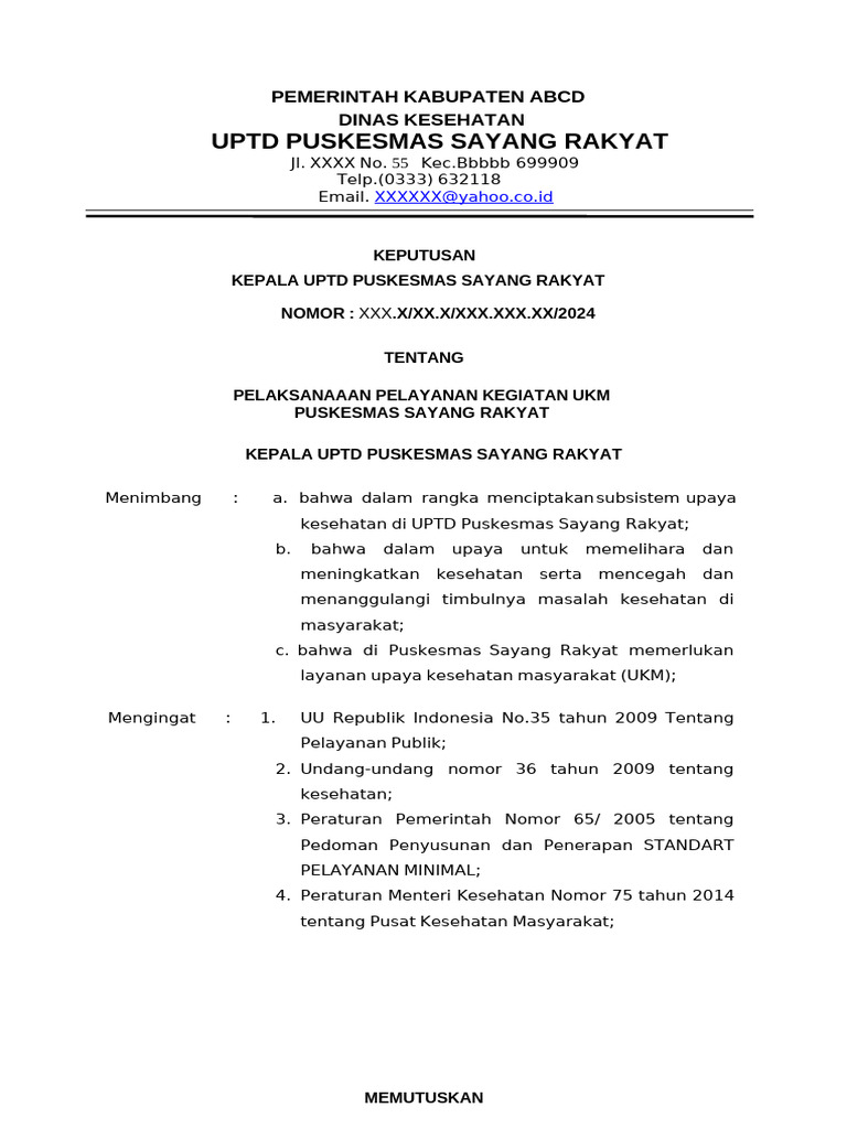 SK 2.1 (Kebijakan Pelayanan UKM Puskesmas) | PDF